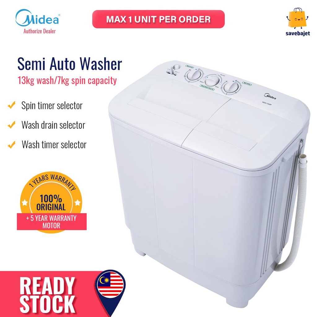 Midea Mesin Basuh Manual Semi Auto Washing Machine (13kg) MSW-1308P ...