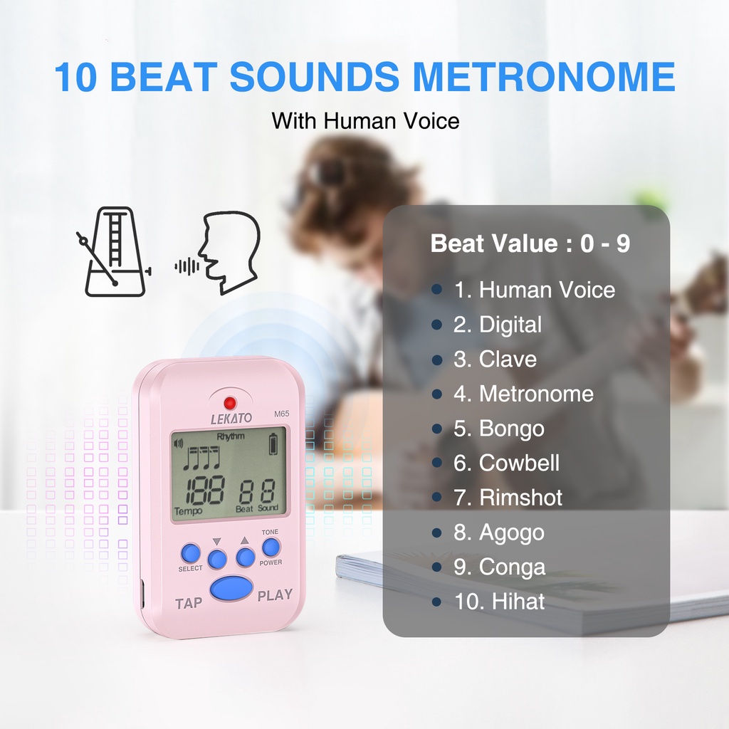 LEKATO Digital Metronome Rechargeable LCD Clip On Electronic Metronome ...