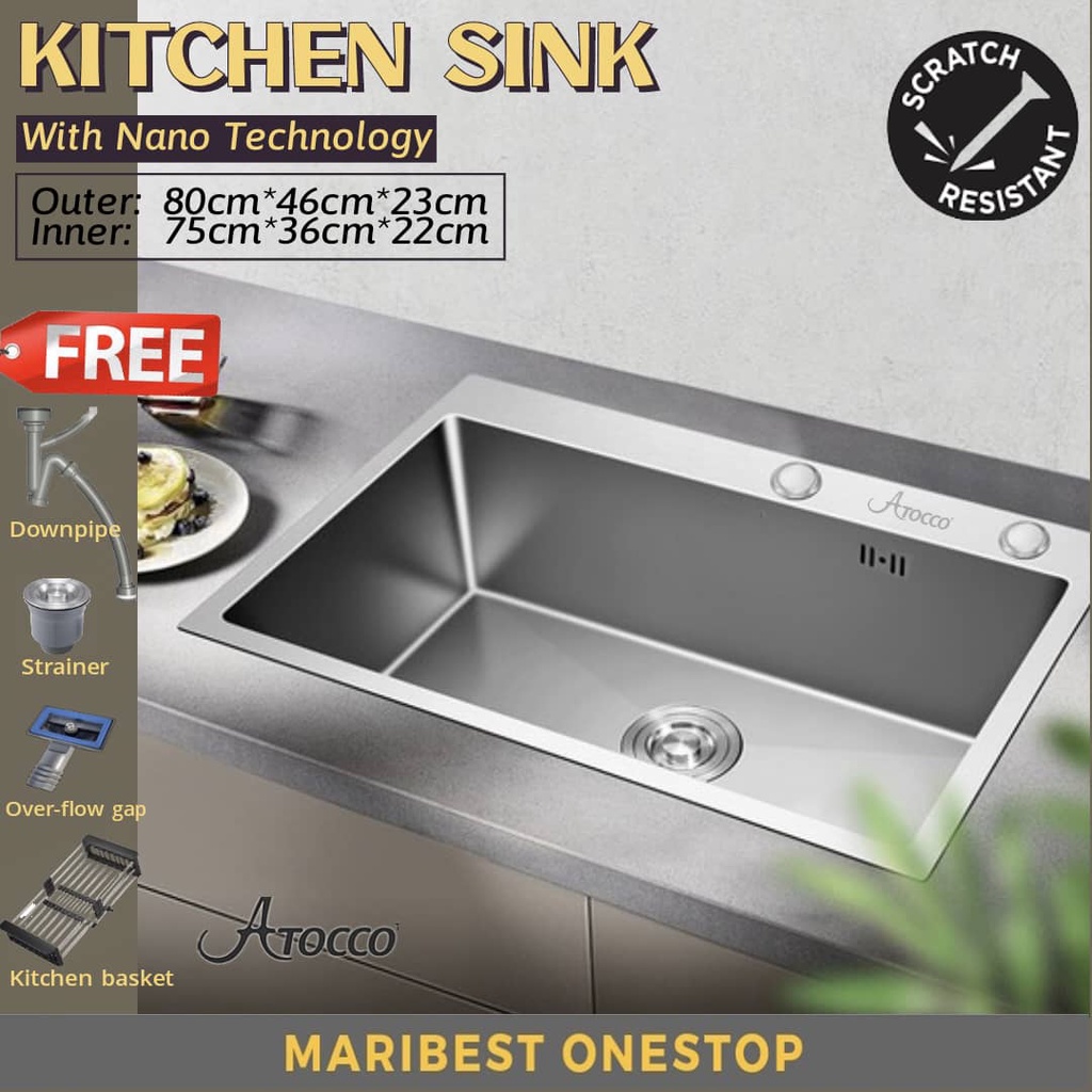 Nano Kitchen Sink 304 Stainless Steel 80cm Big Capacity Anti Scratch ...