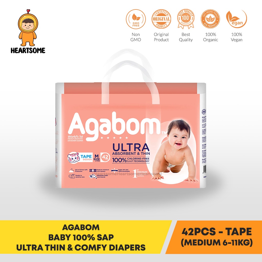 AGABOM BABY 100% SAP ULTRA THIN & COMFY DIAPERS [TAPE][42PCS][6-11KG ...