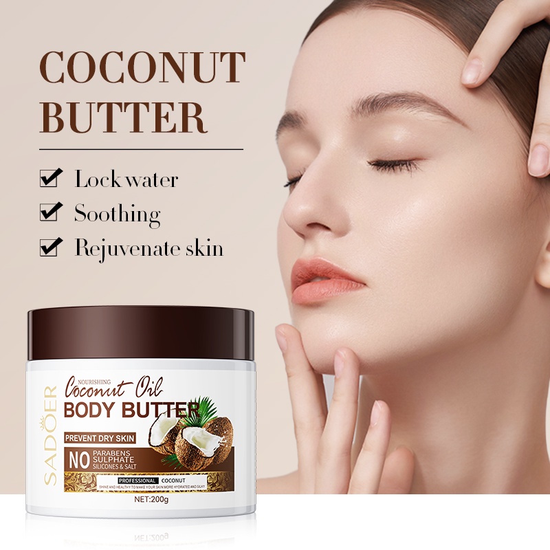 ROREC SADOER Nourishing Coconut Oil Body Butter Moisturizing Hydrating Scented Body Cream 200g ...