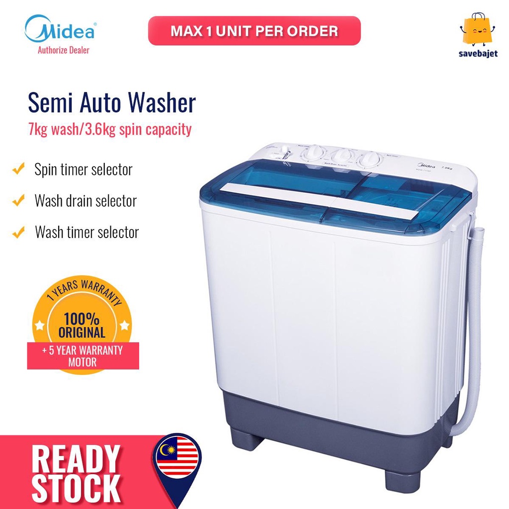 Midea Mesin Basuh Manual Semi Auto Washing Machine (7kg) MSW-7118P ...