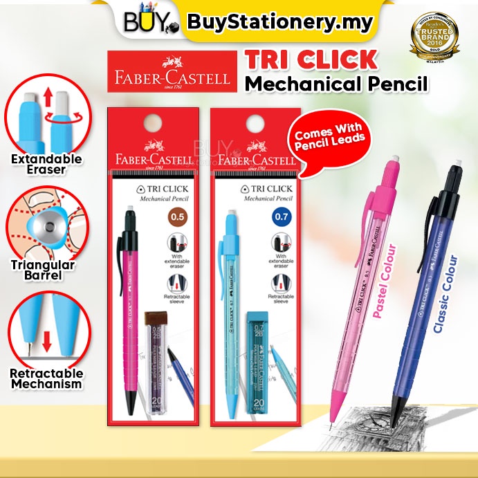 Faber Castell Tri Click Mechanical Pencil Free Lead Pensil Tekan ...