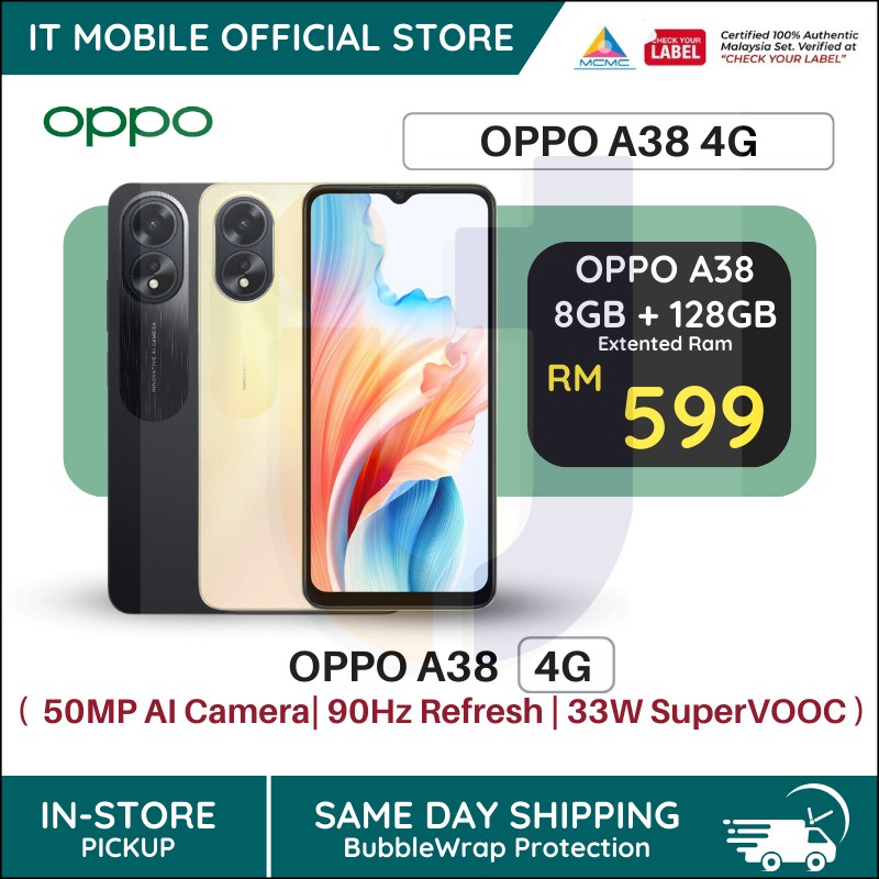 OPPO A38 LTE Smartphone | 4GB + 128GB ROM | 6GB + 128GB | 50MP AI Camera | 33W SuperVooc ...