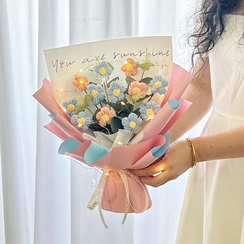 DIY Hand-woven Flowers Bouquet Set Handmade Crochet Flower Artificial ...