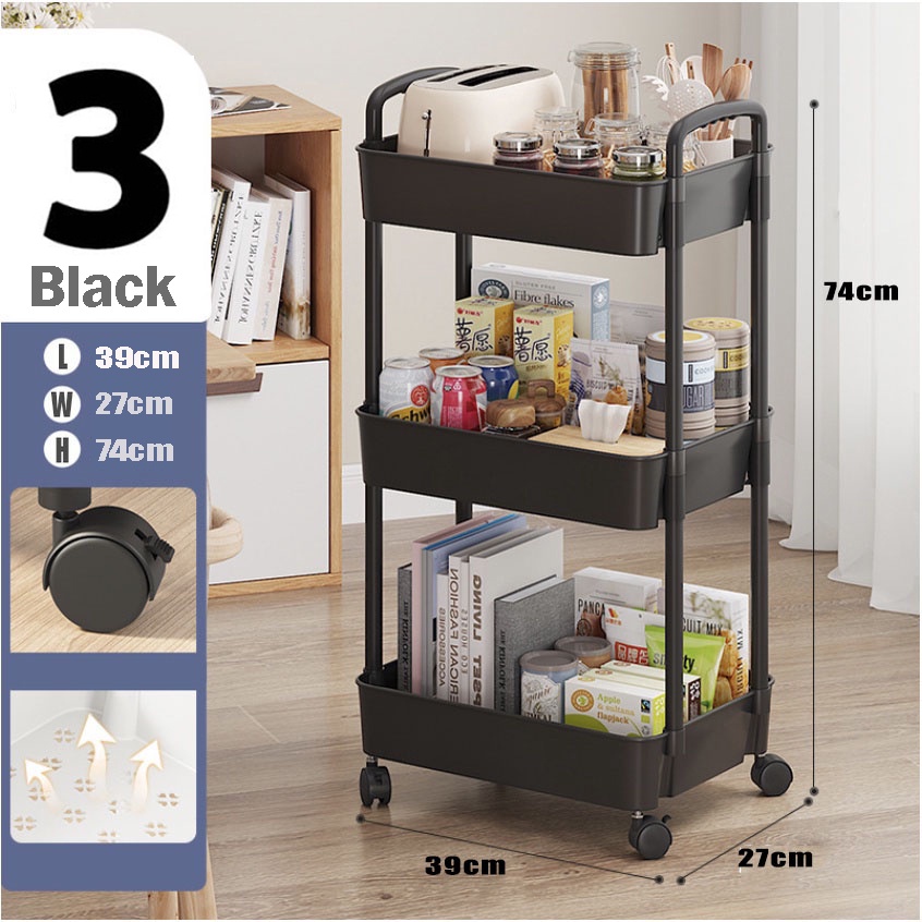 PATTERN Trolley Rack Storage 3 Tier Trolley Kitchen Rack With Wheel ...