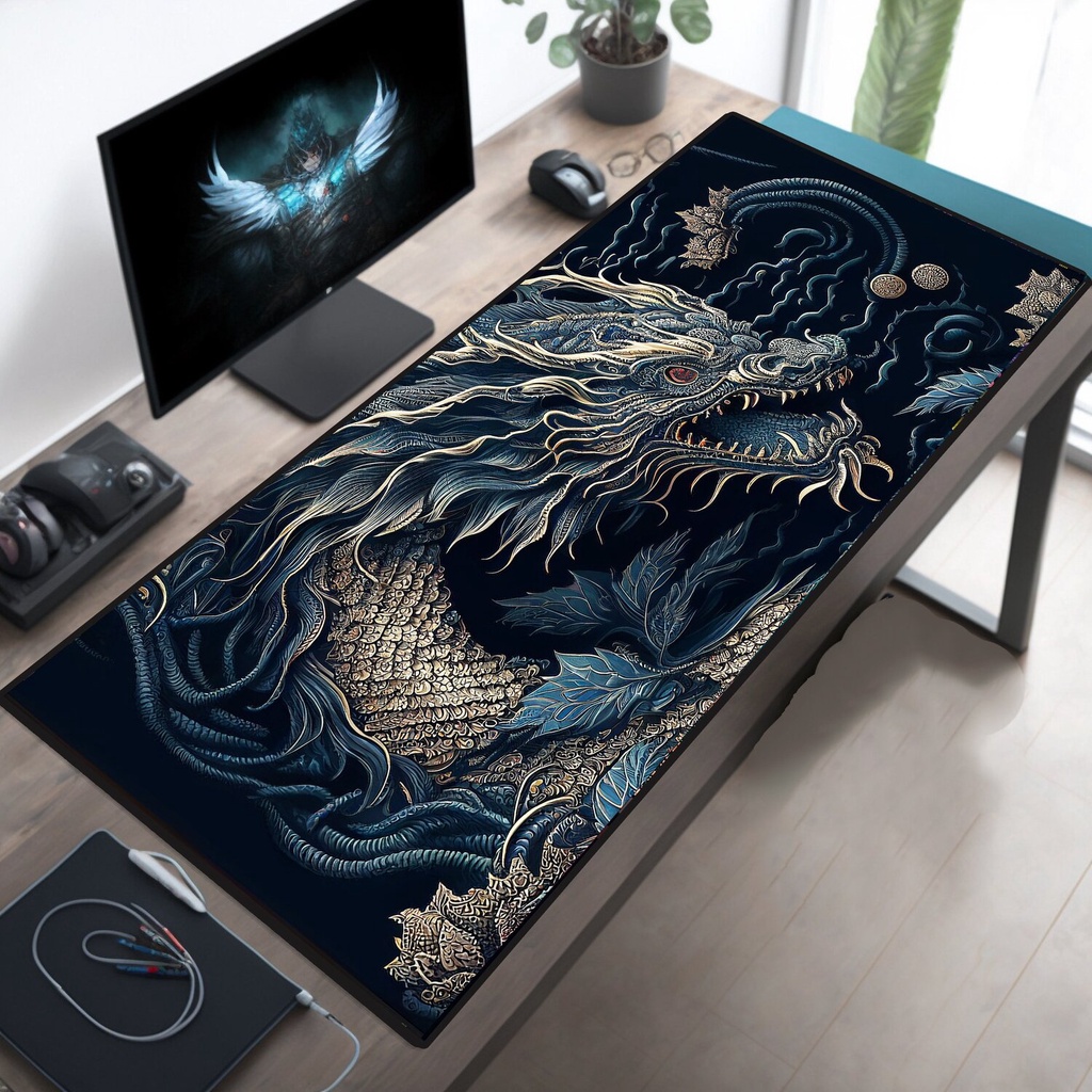 Desk Mat, Oriental Japanese Dragon Large Desk Pad, Extend Gaming Mouse ...