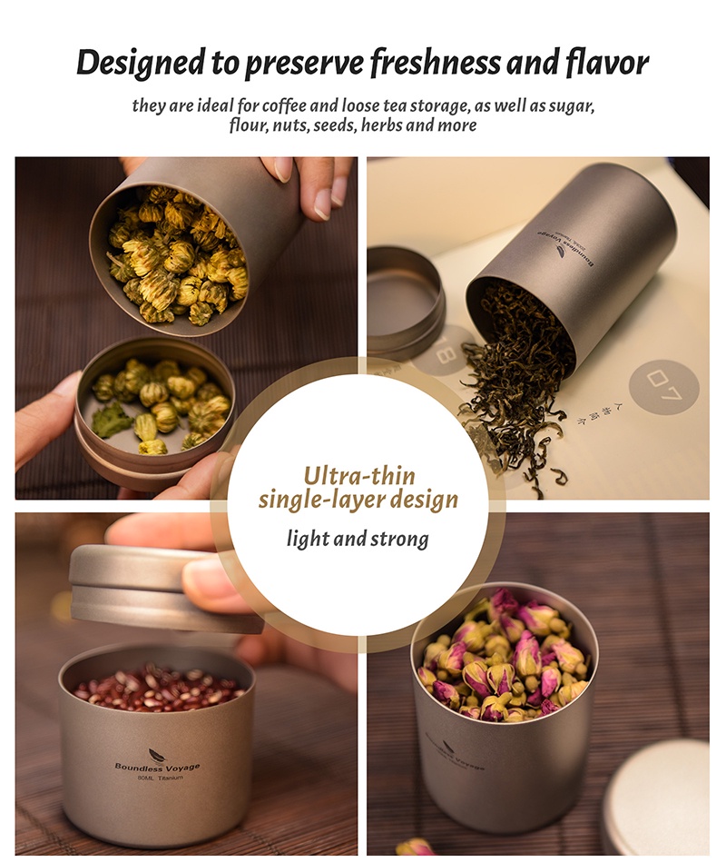 Boundless Voyage- Titanium Tea Caddy Seasoning Jar Mini Size Canister ...