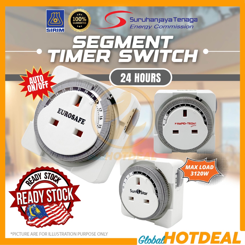 (SIRIM) EUROSAFE/RAPID-TECH/SUNSTAR 24hrs 13Amp Plug In Timer Switch ...