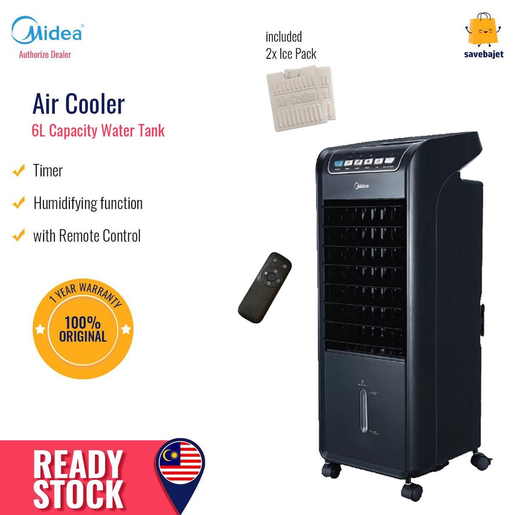 Midea Penyejuk Udara Air Cooler With Remote Control (6L) MAC-106A-BK ...
