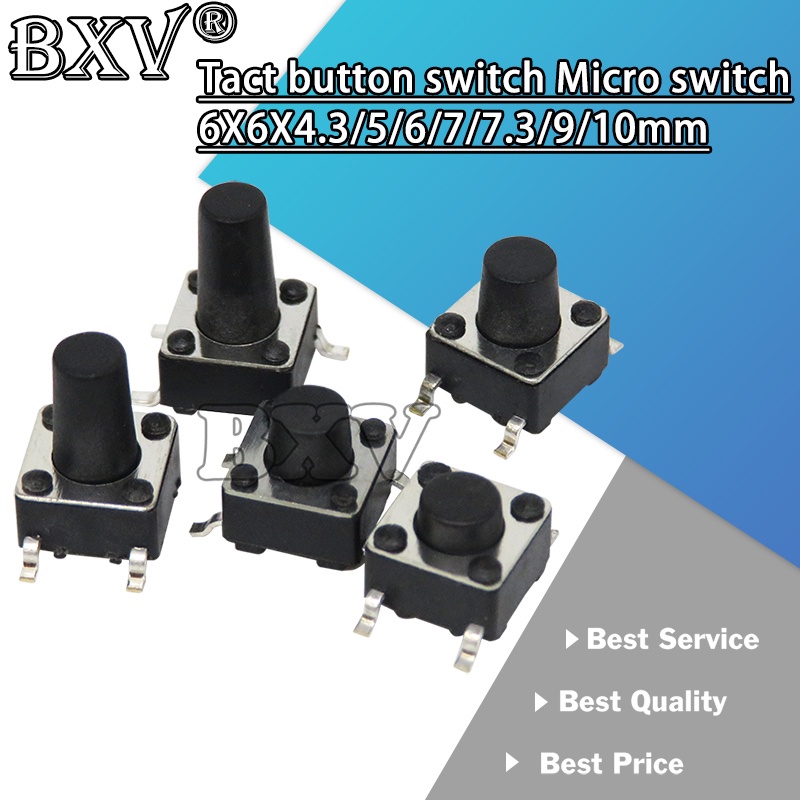50PCS New 6X6X4.3/5/6/7/7.3/9/10mm SMD Tactile Push Button Switch Micro Switch 6*6* 4.3MM 5MM ...