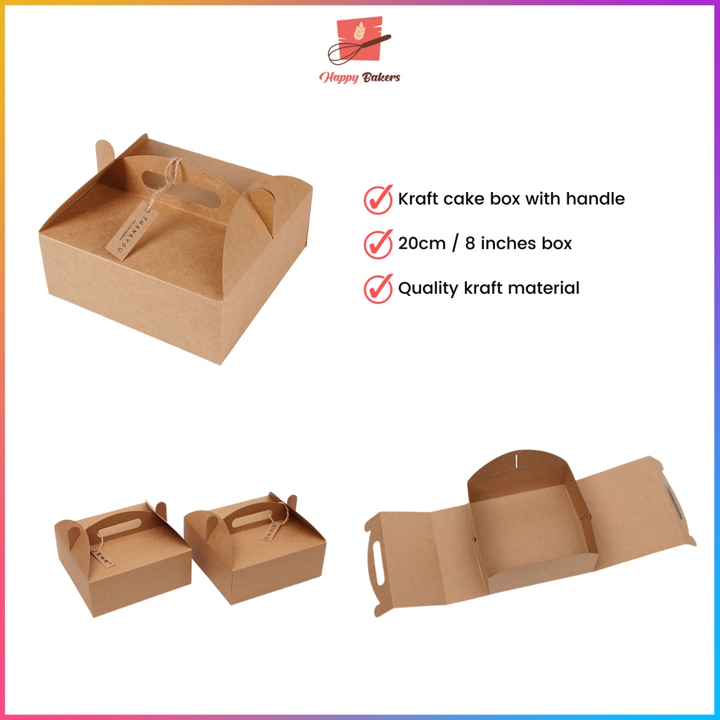 Kraft Cake Box With Handle 8 inches 20cm For Cakes Muffins Cupcakes ...