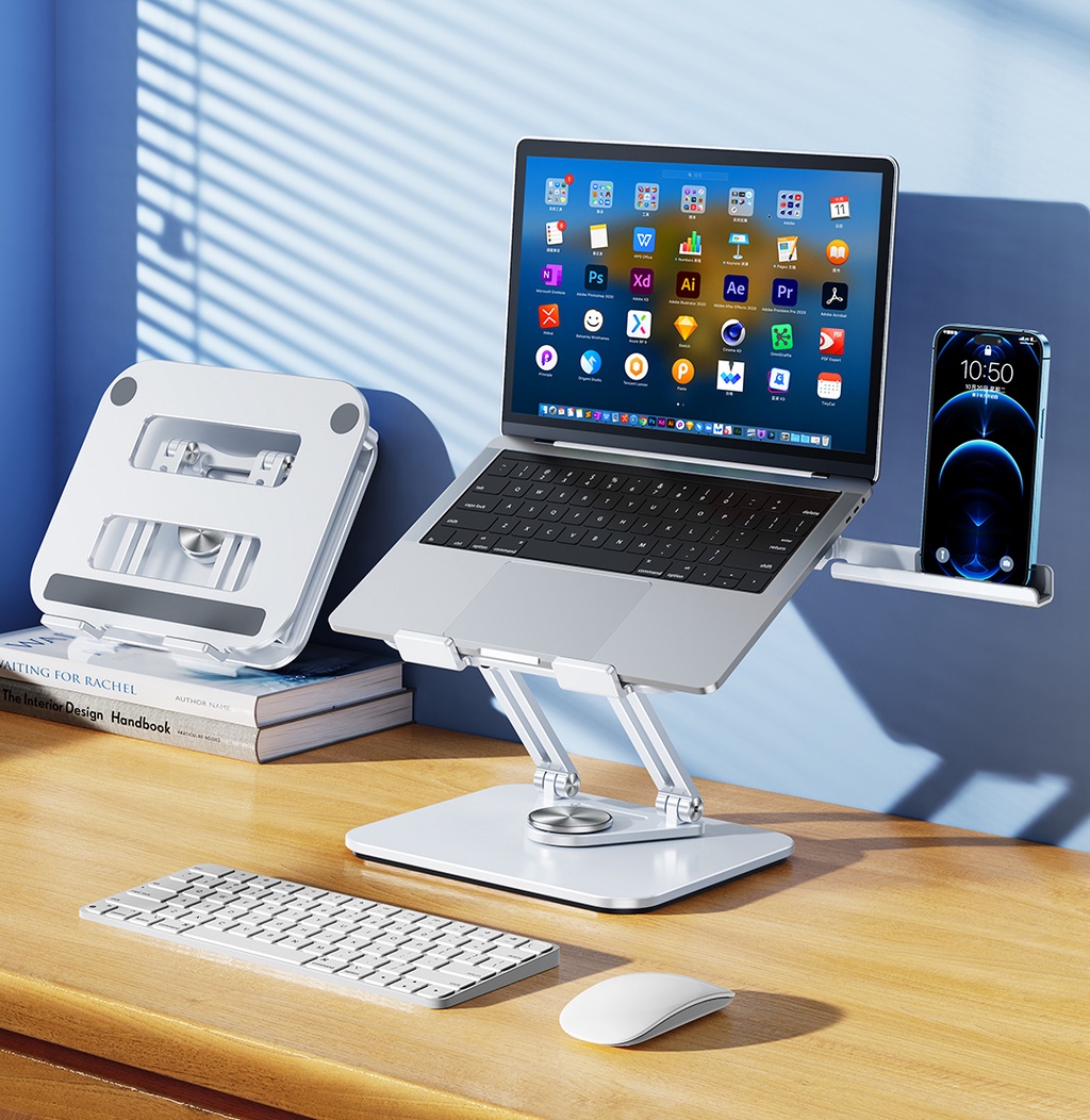 OATSBASF Damping Adjustable Laptop Stand with Phone Holder Metal ...