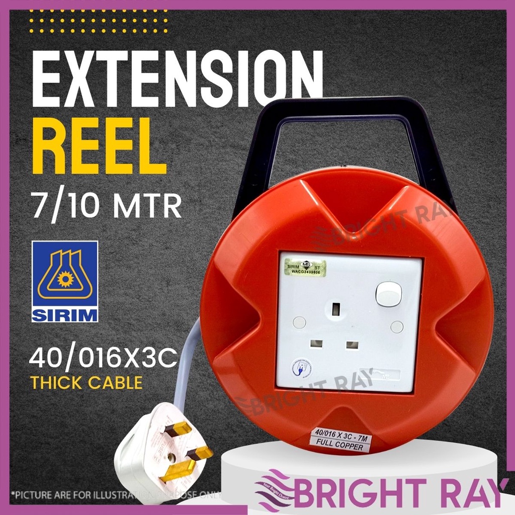[SIRIM] 7 / 10 MTR 40/016 x 3C Full Copper EXTENSION CABLE REEL Wire ...