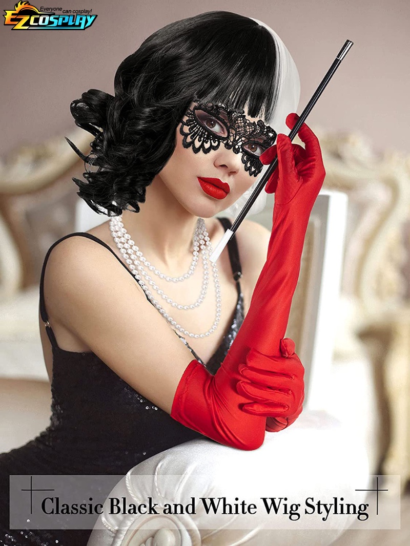 Anime Cruella De Vil Wig Curly Half Black Half White Wigs Cosplay Women ...