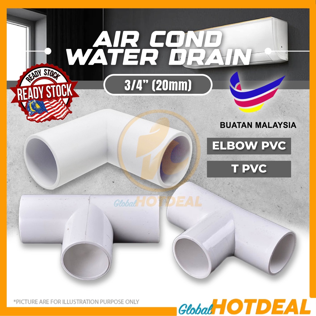 3/4" (20MM) AIR COND WATER DRAIN PVC ELBOW / T TEE Saliran Air Penyaman ...