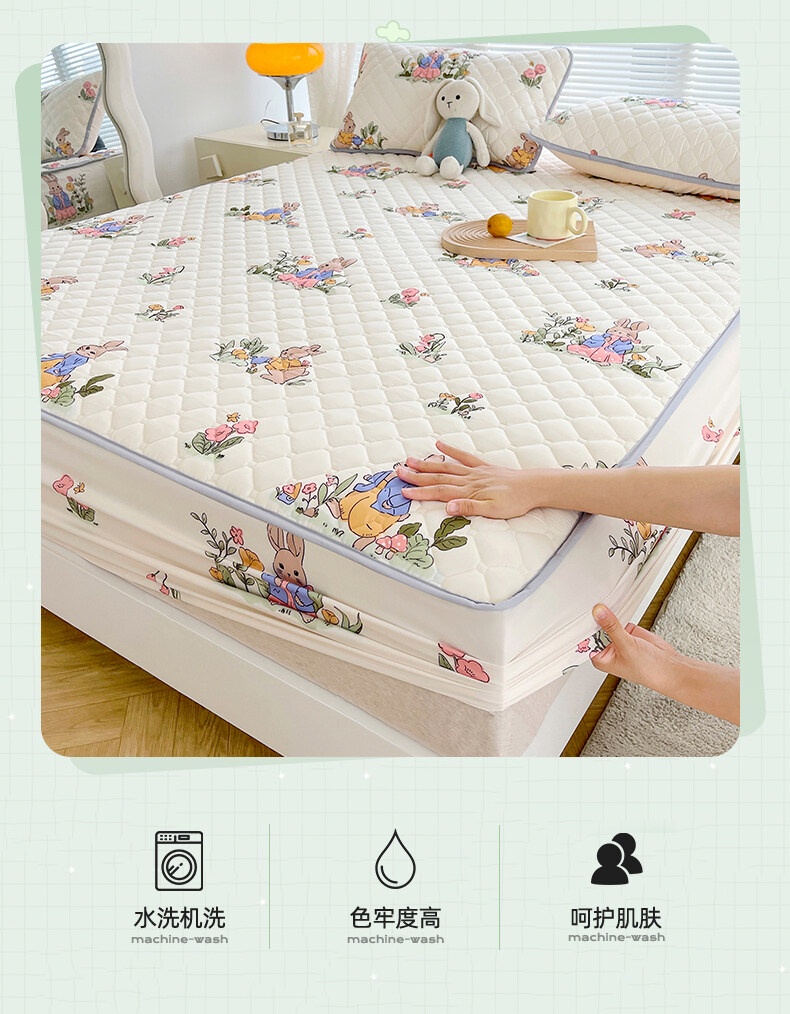Floral Quilted Fittedsheet Cartoon Cute Fitted Bedsheet Queen King Size ...