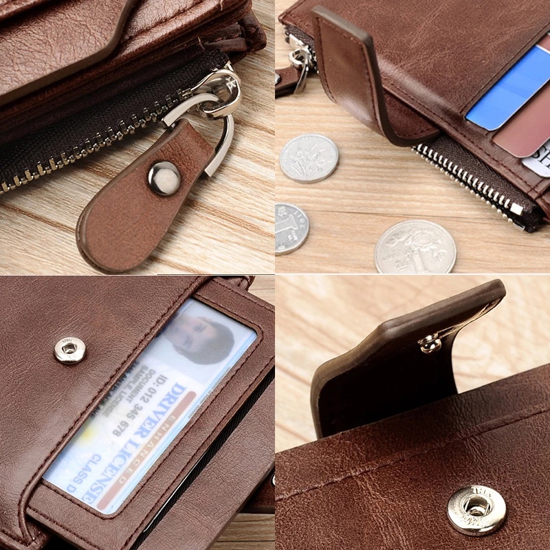 Men's Coin Purse Wallet Fashion RFID Blocking Man Leather Wallet Zipper ...