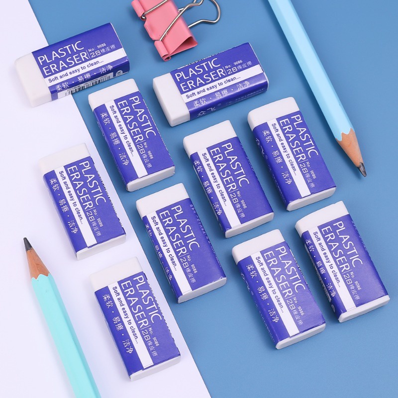 2B White Rectangle Pencils Eraser / Student Writing Exam Soft Rubber ...