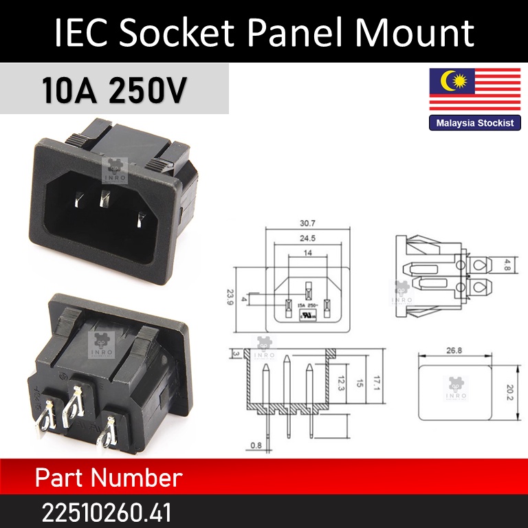 (**Bukan warana copper) Steel / Tinned Copper IEC Socket Panel Mount ...