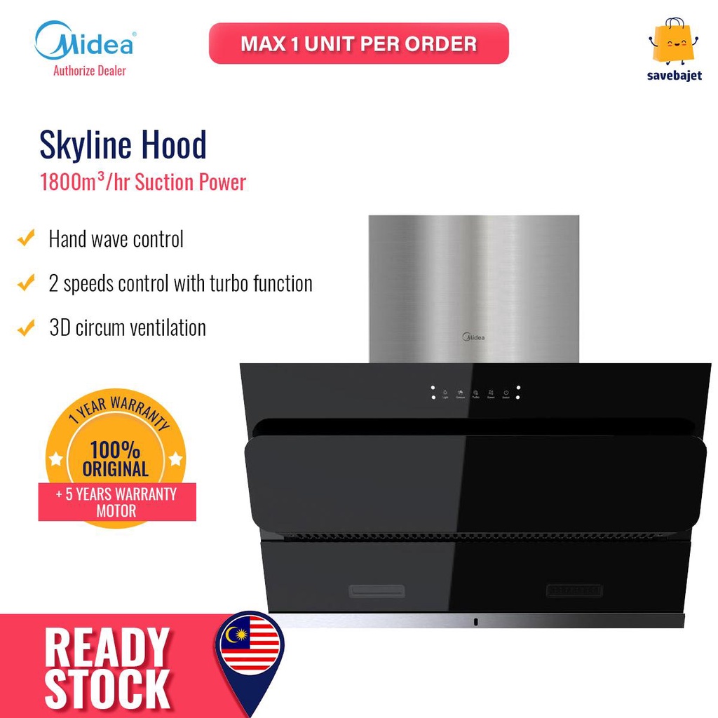 Midea Premium Cooker Hood With Gesture Control (1800m3/hr) | Shopee ...
