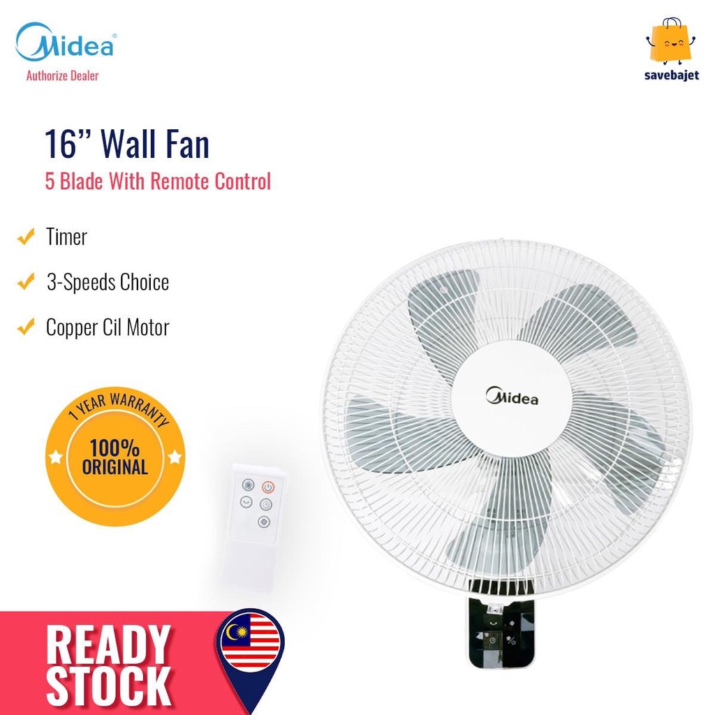 Midea Wall Fan 5 Blade With Remote Control (16") MF-16FW15KRA | Shopee ...