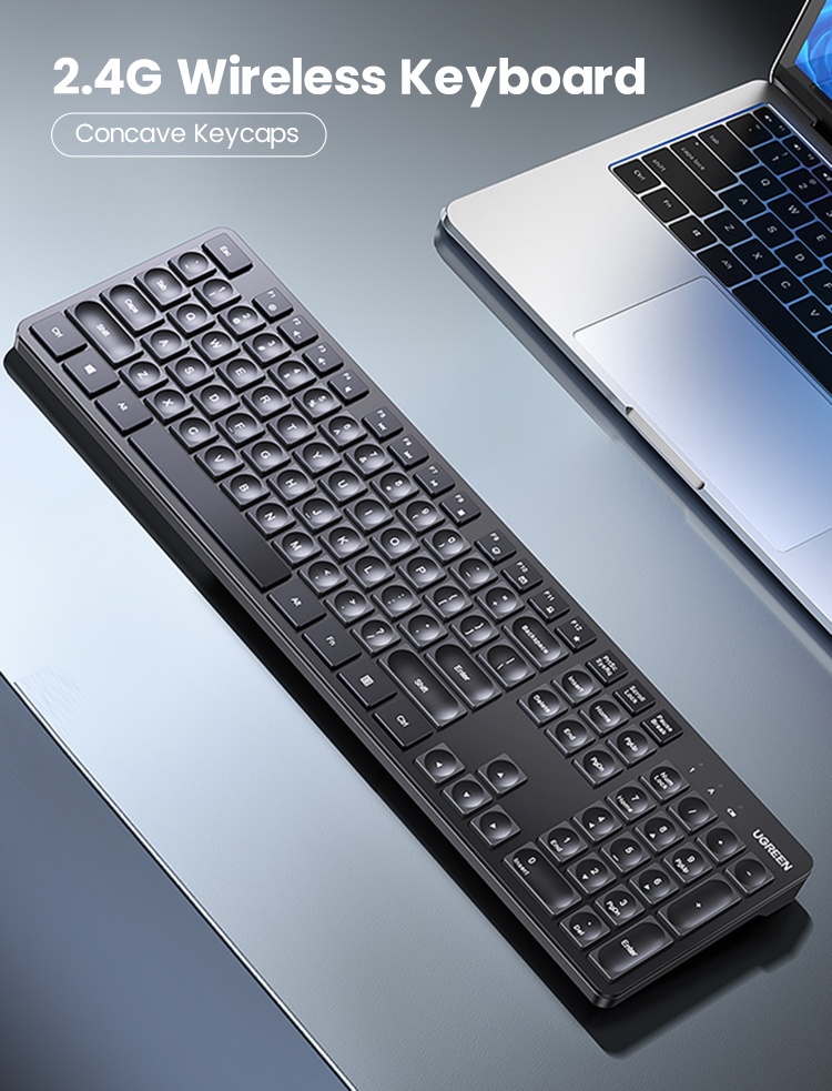 UGREEN Wireless Keyboard 2.4G 104 Keys Concave Keycaps Non Delay Office ...