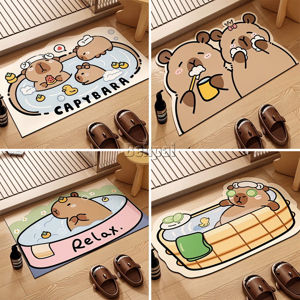 Anti-Slip Cartoon Floor Mat Cute Capybara & Cat-Themed Absorbent Mats ...