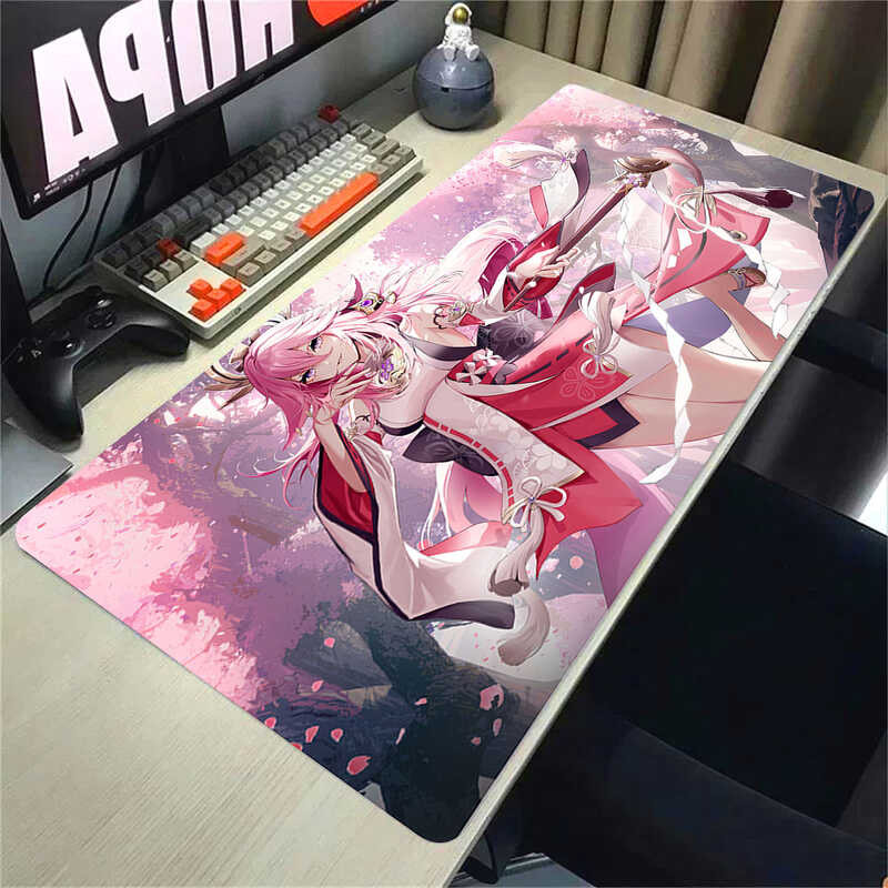 Yae Miko Mouse Pad Pc Gamer Desk Mat Genshin Impact Gaming Accessories ...