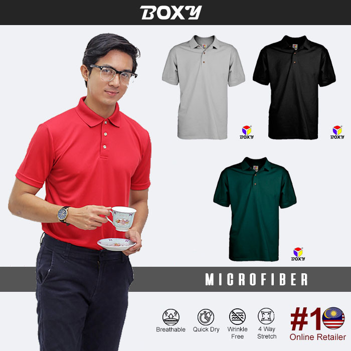 Boxy Baju Microfiber Unisex Berkolar Dri Fit Lengan Pendek | Microfiber ...