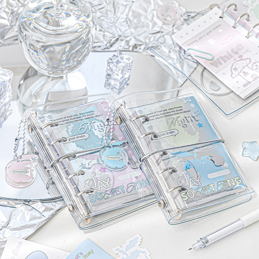 RosyPosy Mini M5 Silver Handbook Ins 86pcs Pages Notebook Clear Pvc Loose-leaf Notebook with ...