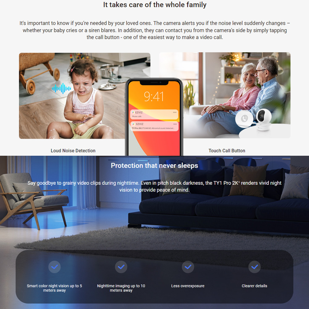 Ezviz TY1 PRO 4MP 2K 1440P Two Way Talk Motion Detection Smart Tracking ...