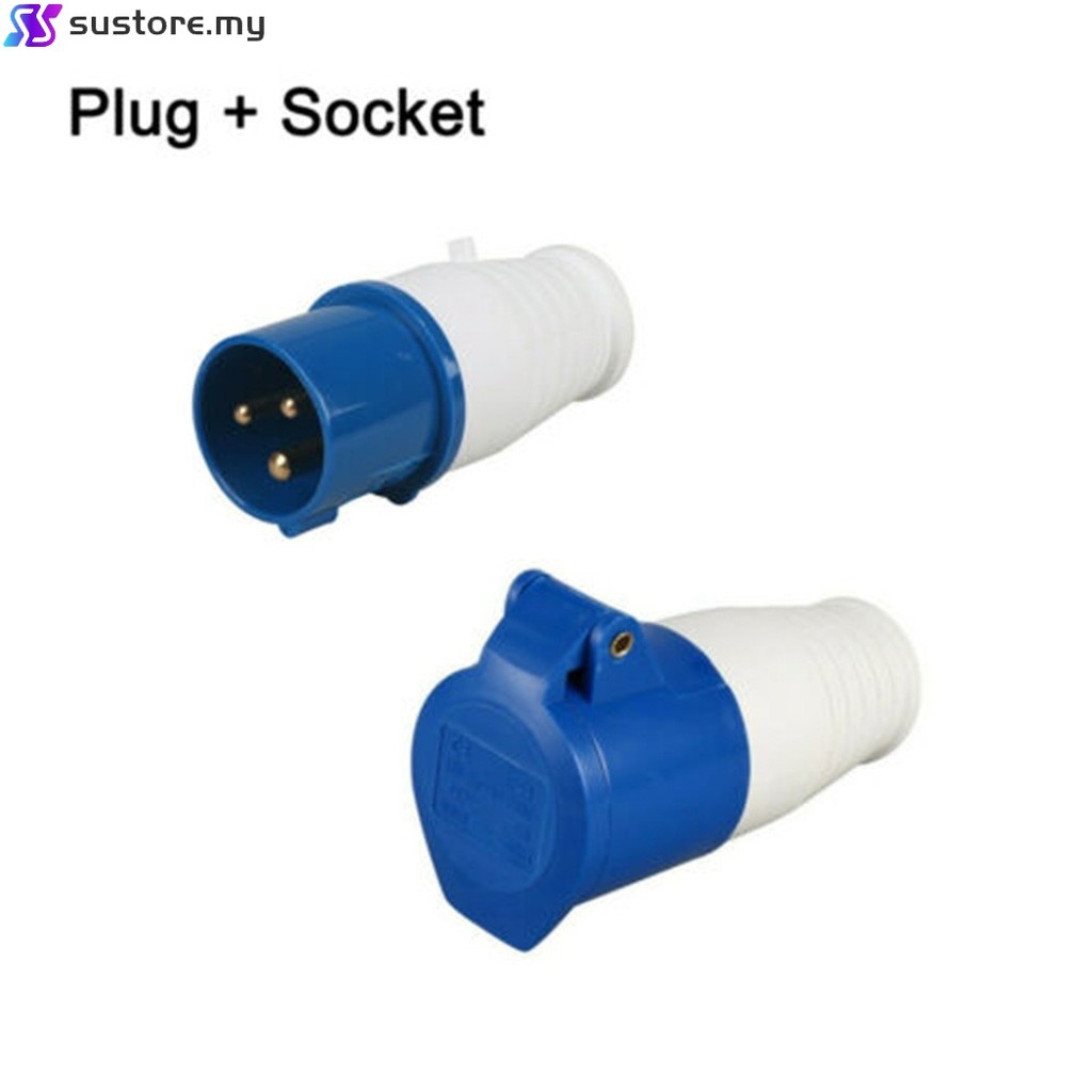 [Super] 240V 16A 3 PIN BLUE SITE INDUSTRIAL PLUGS & SOCKETS MALE/FEMALE ...