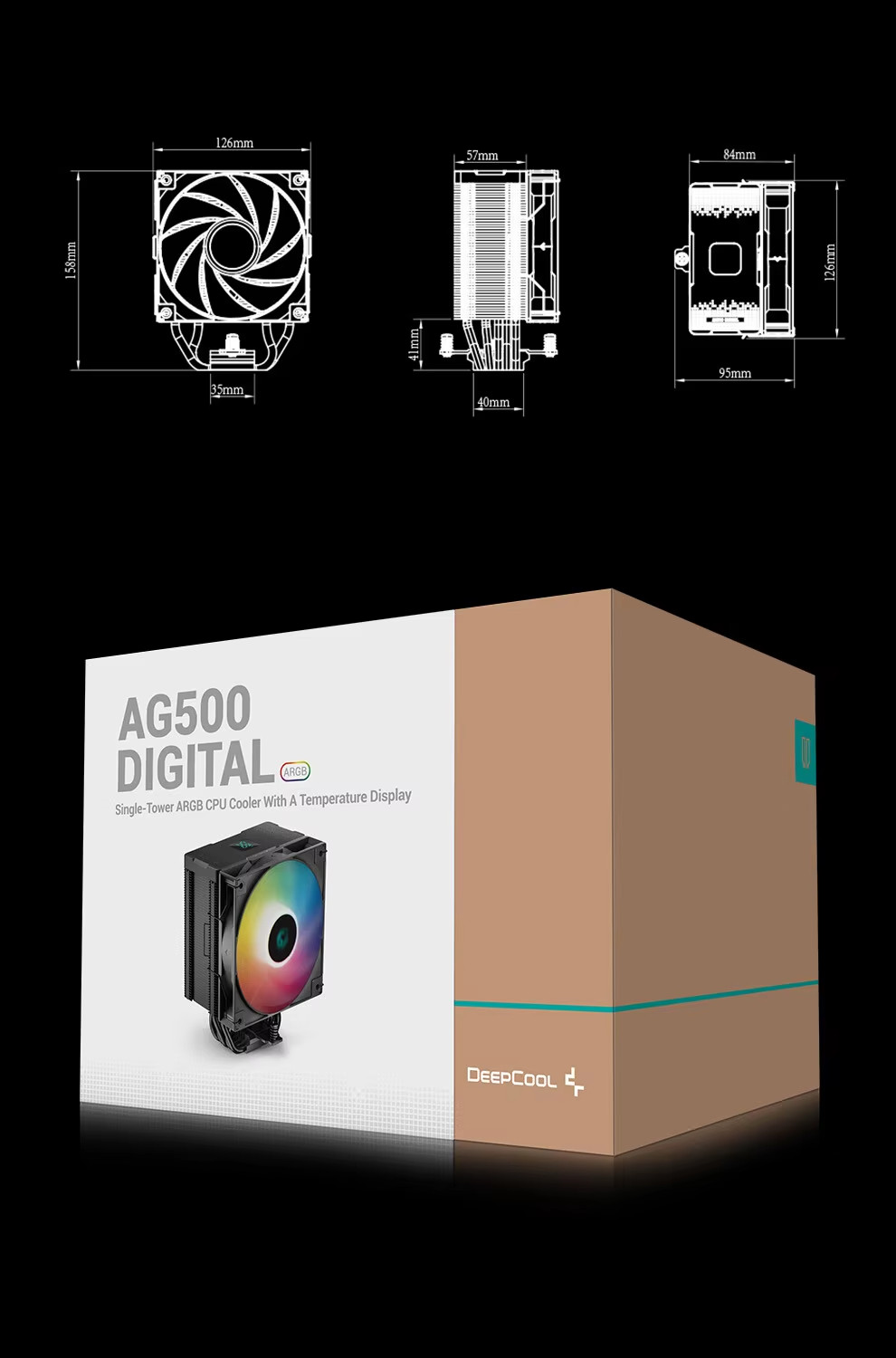 DEEPCOOL AG500 ARGB DIGITAL CPU AIR COOLER - BLACK / WHITE (1 YEAR ...