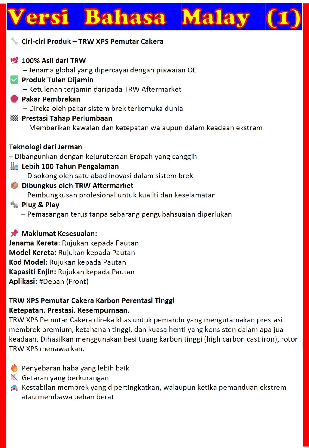 Ford Ranger T6 TRW XPS Disc Rotor Slotted / Pemutar Cakera Kereta ...