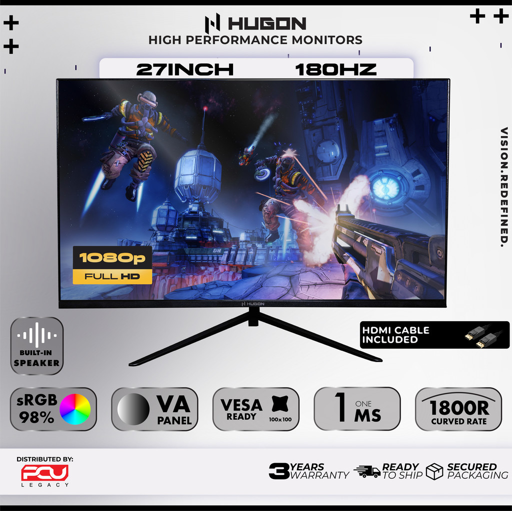 HUGON 27" 180Hz FHD 1ms sRGB 98% Curved Gaming Monitor (FC271S PLUS ...