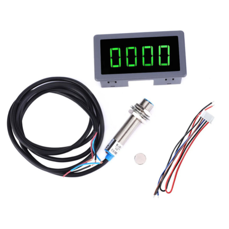 Green 4 Digit LED Motor Tachometer RPM Speed Measure Meter NPN Hall ...