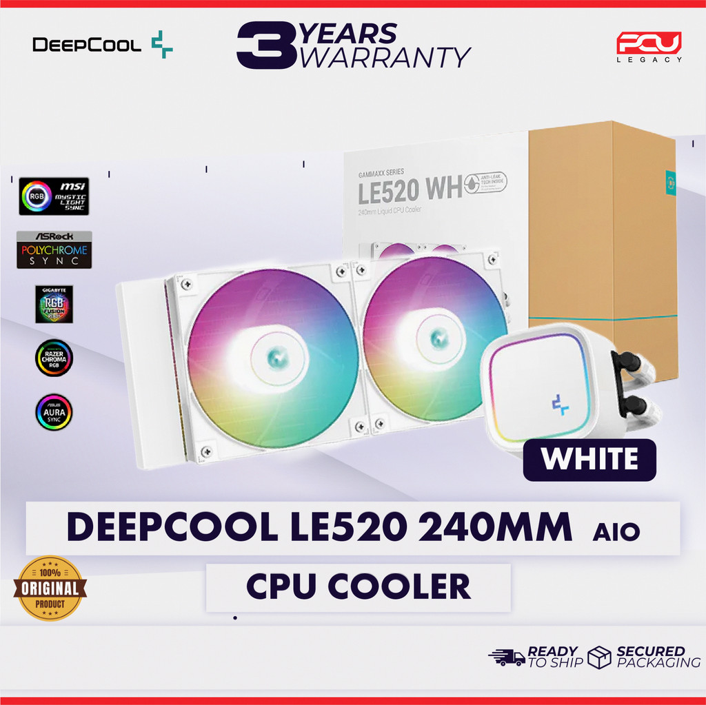 DEEPCOOL LE520 240MM AIO CPU COOLER - WHITE (3 YEARS WARRANTY) | Shopee ...