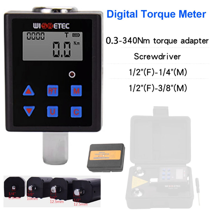 Digital Torque Wrench 0.3-340 Nm Adjustable Torque Meter Adapter ...