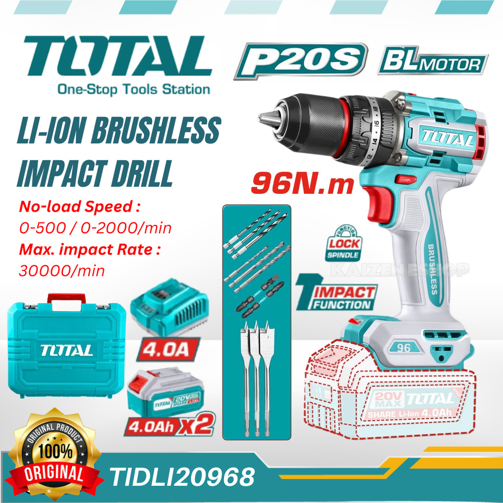 TOTAL TIDLI20968 Drill Impak Tanpa Berus P20S 20V Li-ion Brushless ...
