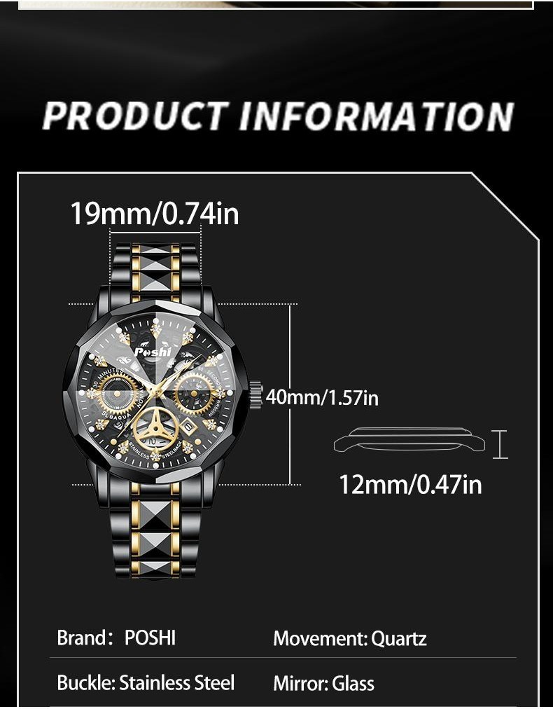 POSHI 989 Quartz Watch Fashion Luxury Men's Wristwatch Date Display ...