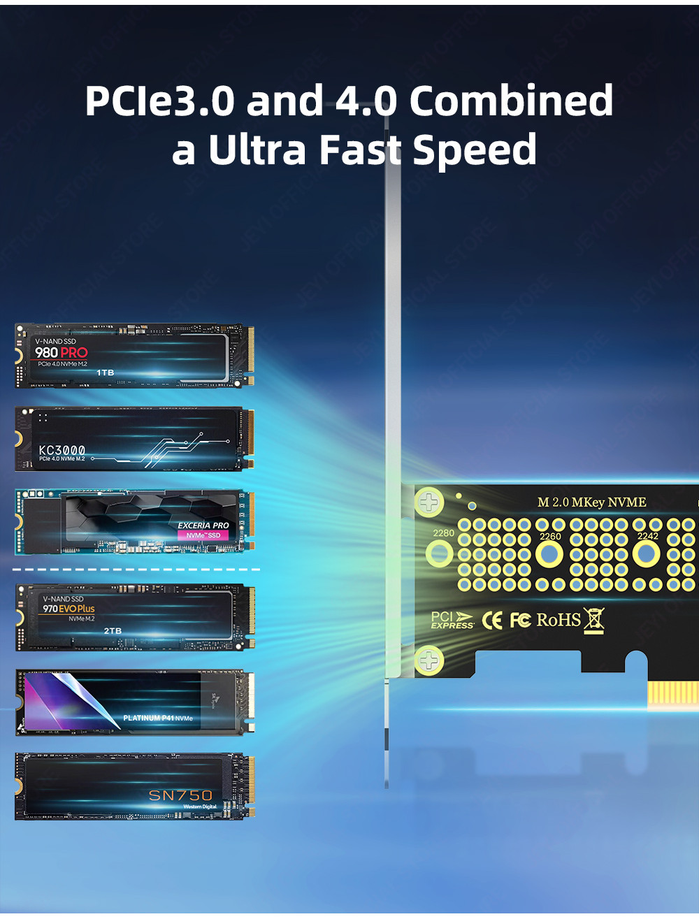 JEYI M.2 NVMe to PCIE X1/X4 Adapter —PCIe 3.0/4.0 M.2 PCIe Interface ...