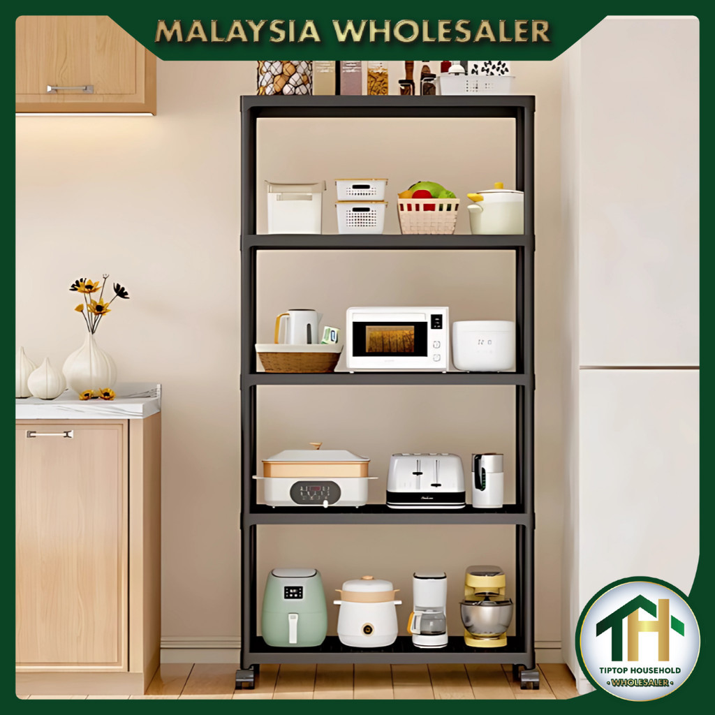 【TIPTOP】5Tier Heavy-Duty Plastic Storage Kitchen Rack with Wheel Rak ...