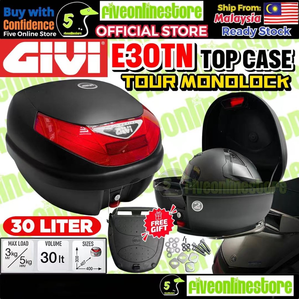 GIVI BOX E30TN (30Liter) Tour Monolock Box FREE Tapak Monorack Plate ORIGINAL GIVI Top Box ABS ...