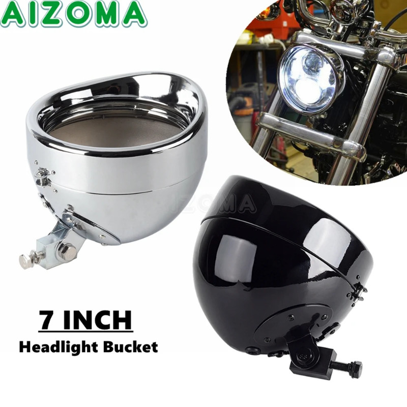 Retro 7" Headlight Housing Bucket Shell For Cruiser Chopper Bobber Cafe ...