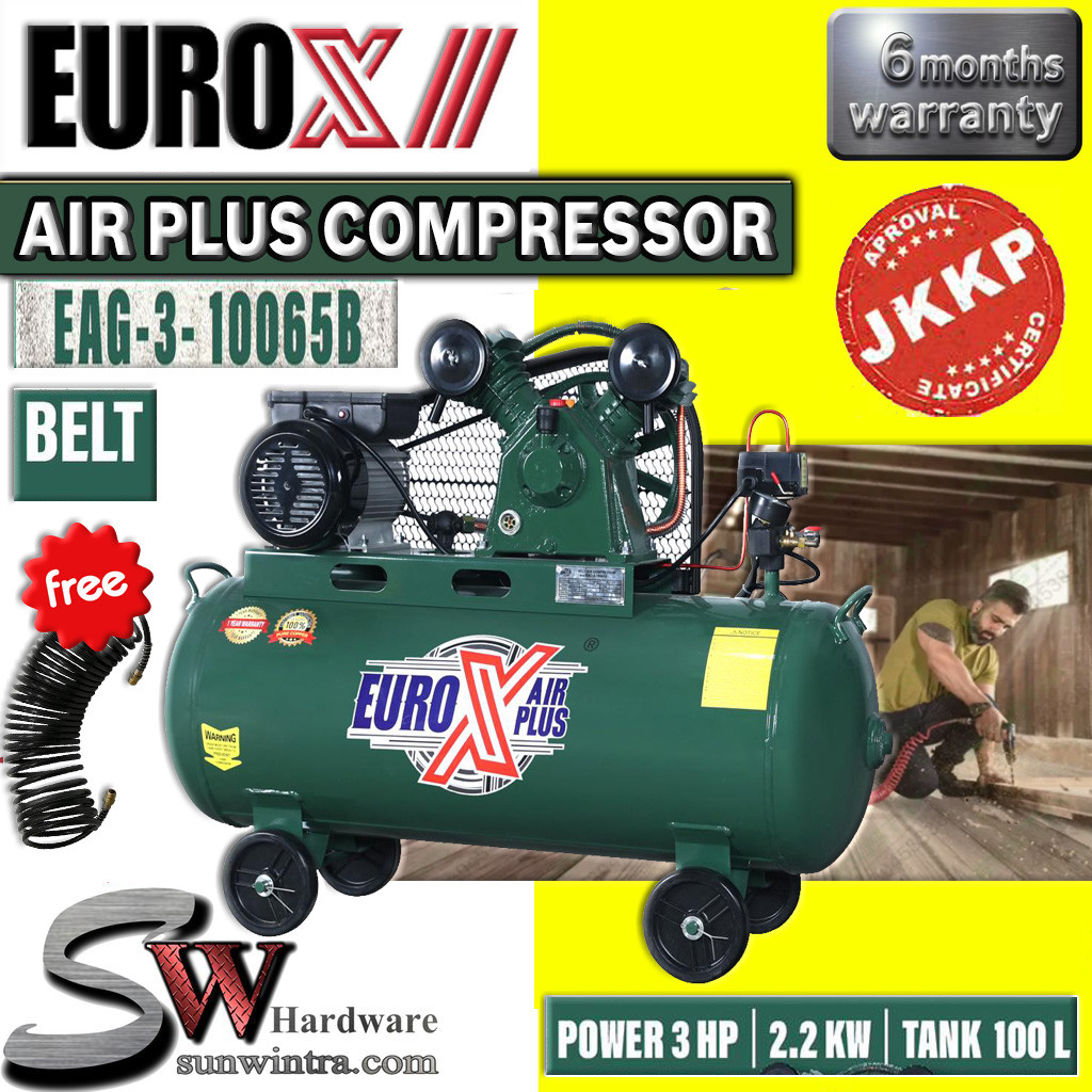 EUROX AIR PLUS AIR COMPRESSOR 3HP/100L /EAG-3-10065B - Heavy Duty with JKKP Cert | Shopee Malaysia