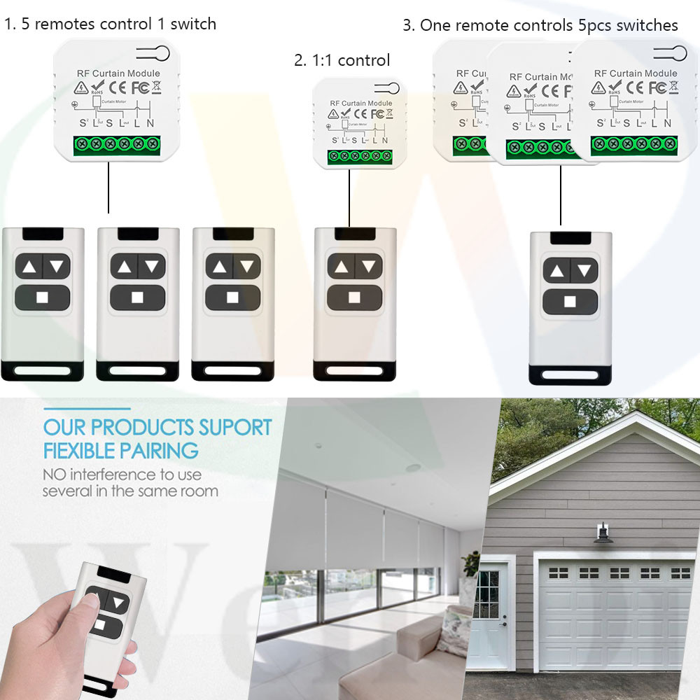 RF433MHz 110V 220V Curtain Blind Switch,2 Way Wireless Remote Control Roller Shutter Module ...