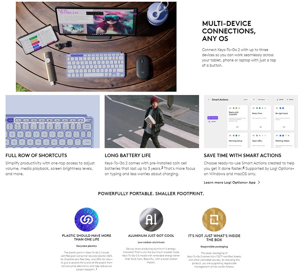 Logitech Keys To Go 2 Universal Portable Bluetooth Keyboard for Tablet ...