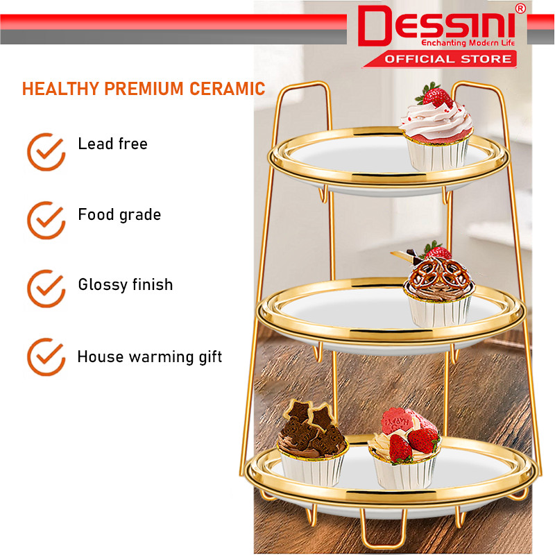 DESSINI ITALY 3 Tier Ceramic Dessert Stand Tower Cake Display Rack ...