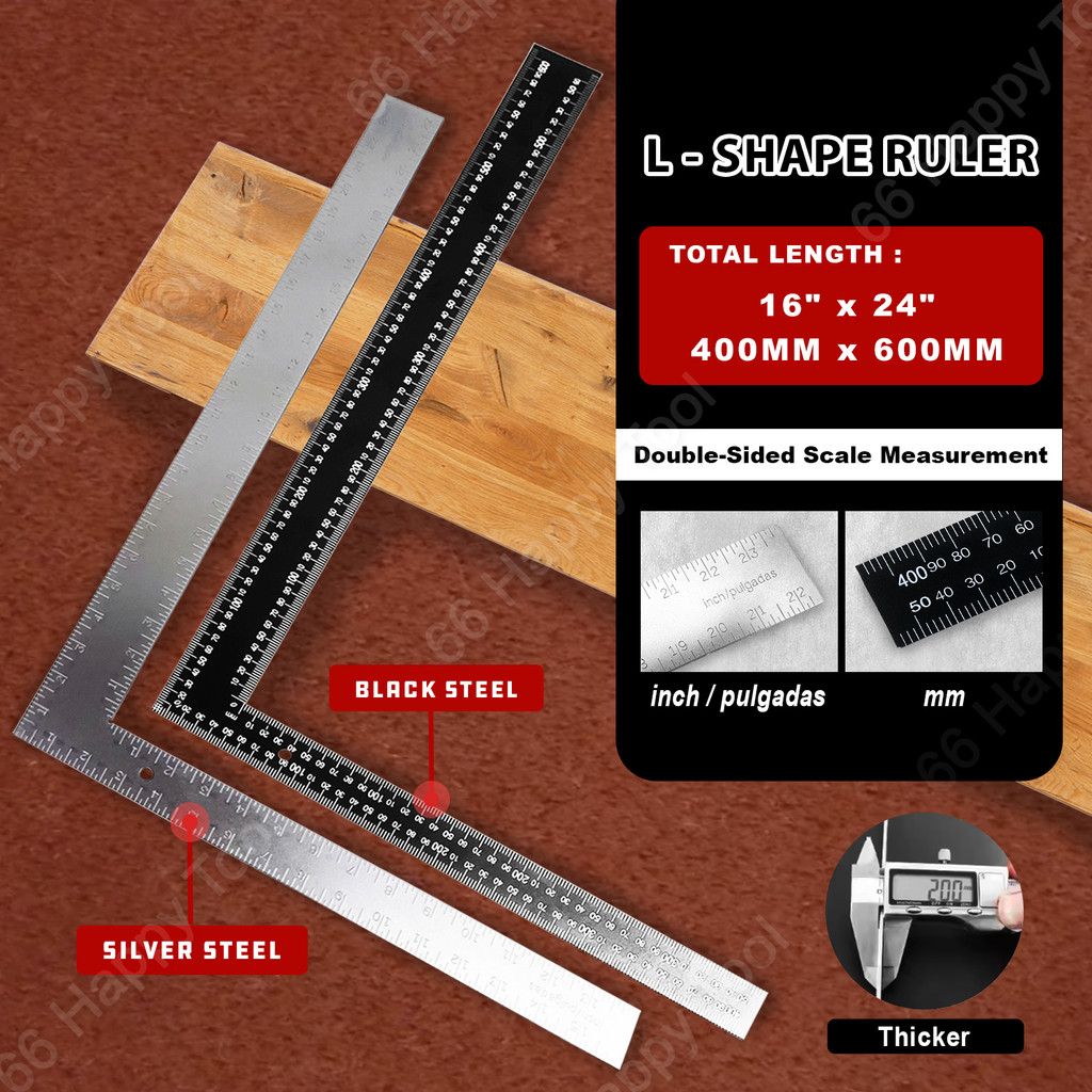 16" X 24" Black Steel / Silver Steel Try Square Ruler 400*600mm Sesiku ...